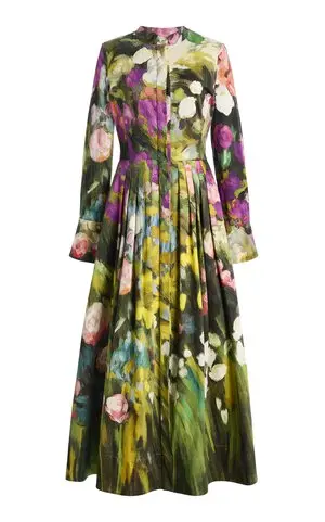 Oscar De La Renta Abstract Garden Poplin Sateen Midi Dress - Multi