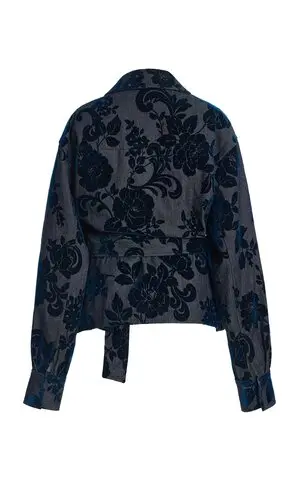 Oscar De La Renta Flocked Floral Denim Jacket