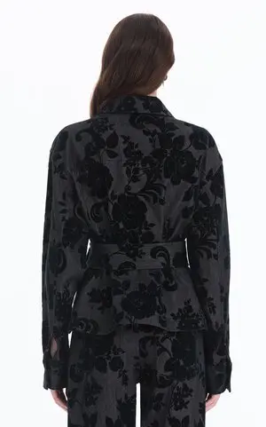 Oscar De La Renta Flocked Floral Denim Jacket