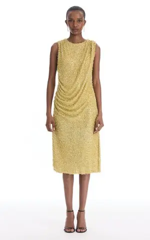 Oscar De La Renta Bead-embroidered Silk Midi Dress