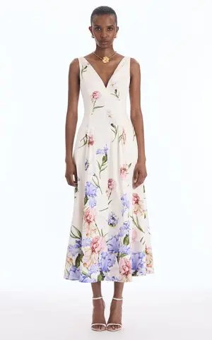 Oscar De La Renta V-neck Iris Poplin Midi Dress