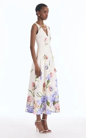 Oscar De La Renta V-neck Iris Poplin Midi Dress