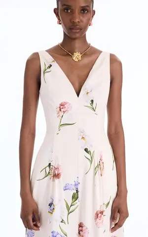 Oscar De La Renta V-neck Iris Poplin Midi Dress