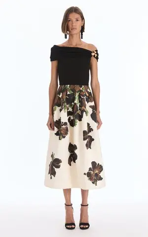 Oscar De La Renta Off-the-shoulder Knit And Woven Floral Maxi Dress