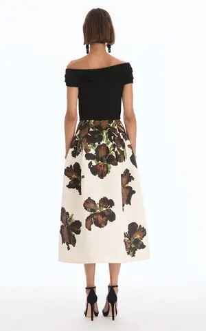 Oscar De La Renta Off-the-shoulder Knit And Woven Floral Maxi Dress