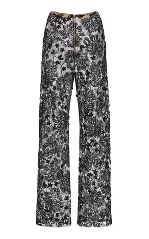 Oscar De La Renta Chrysanthemum Lace Straight-leg Pants