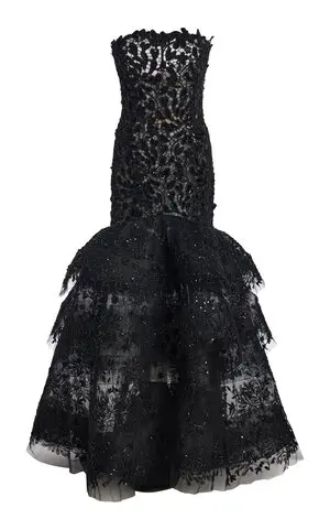 Oscar De La Renta Chrysanthemum Guipure Gown - Black
