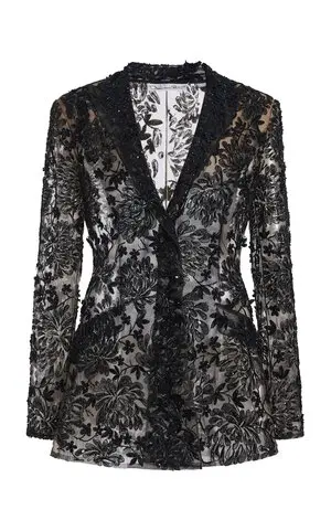 Oscar De La Renta Chrysanthemum Lace Jacket - Black