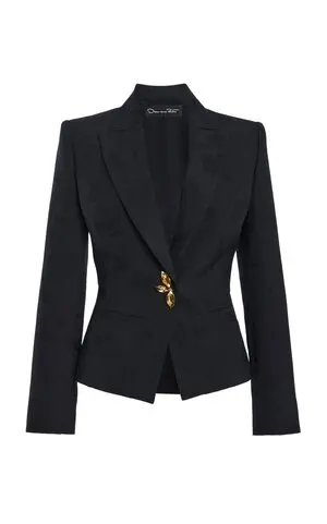 Oscar De La Renta Tailored Wool Jacquard Jacket - Black