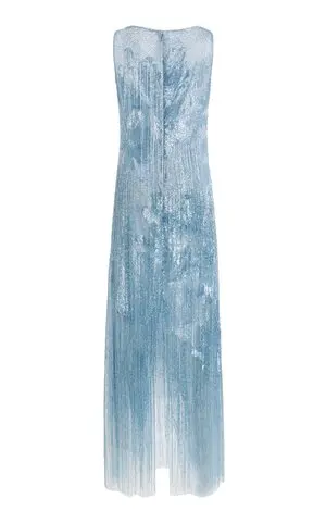 Oscar De La Renta Embroidered Fringed Gown