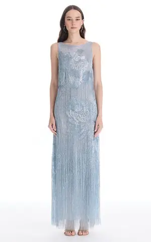 Oscar De La Renta Embroidered Fringed Gown