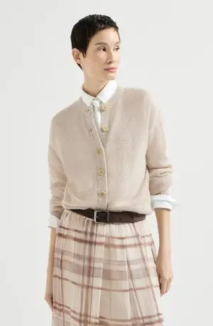 Brunello Cucinelli Sparkling Mohair And Wool Cardigan - Ivory