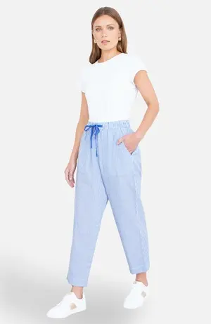 YUMI Cotton Stripe Cropped Trousers