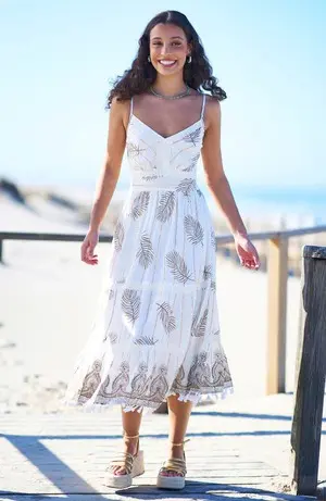 YUMI Foil Print Lace Trim Midi Sundress