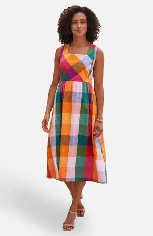 YUMI Seersucker Cotton Midi Sun Dress - Multi