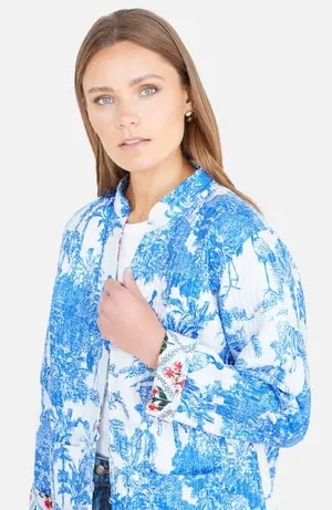 YUMI Reversible Quilted Printed Cotton Jacket - Blue