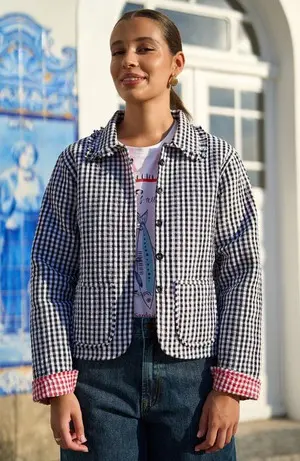 YUMI Gingham Frill Collar Jacket