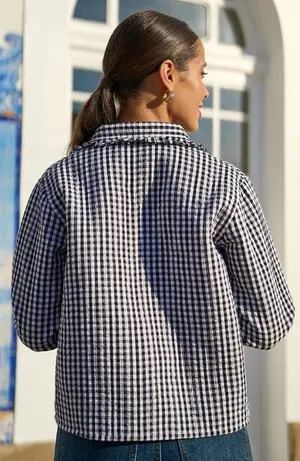 YUMI Gingham Frill Collar Jacket
