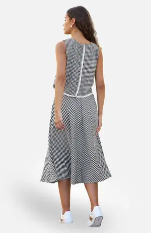 YUMI Gingham Cotton Midi Skirt
