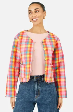 YUMI Checked Reversible Cotton Quilted Jacket