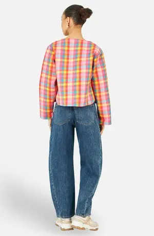 YUMI Checked Reversible Cotton Quilted Jacket