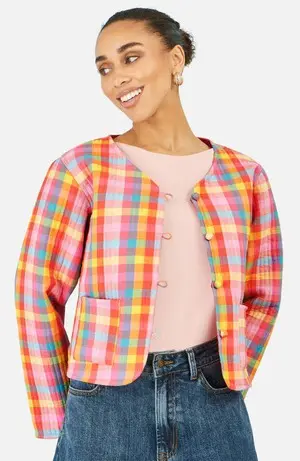 YUMI Checked Reversible Cotton Quilted Jacket