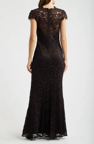 Eliza J Illusion Yoke Lace Trumpet Gown - Chc