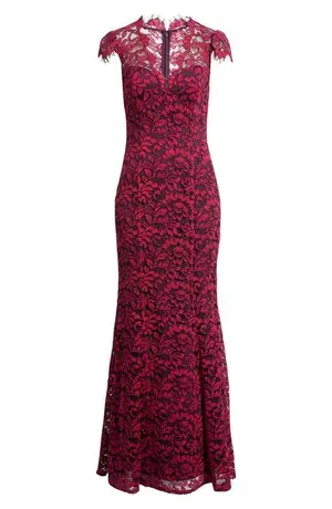 Eliza J Illusion Yoke Lace Trumpet Gown - Sar