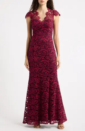 Eliza J Illusion Yoke Lace Trumpet Gown - Sar