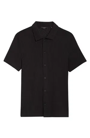 Vince Cotton Blend Pointelle Button-up Shirt - Black