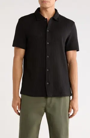 Vince Cotton Blend Pointelle Button-up Shirt - Black