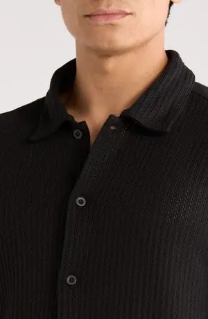 Vince Cotton Blend Pointelle Button-up Shirt - Black