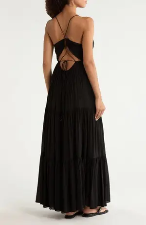Elan Open Back Maxi Cover-up Dress - Black