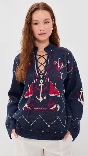 The Great. The Fisherman Lace Up Pullover