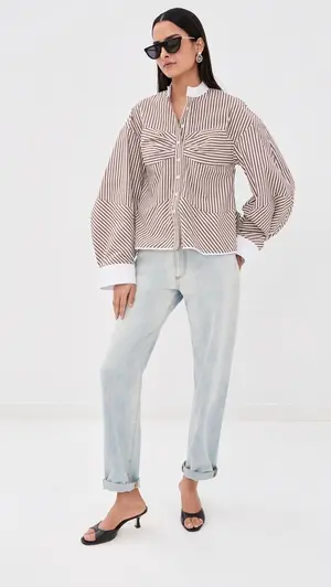 KIKA VARGAS Rigoberta Striped Poplin Shirt
