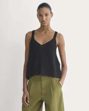 Everlane Racerback V-neck Sweater In Textured Tape Yarn - Black