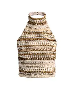 Alice + Olivia Gatz Linen Embellished Top