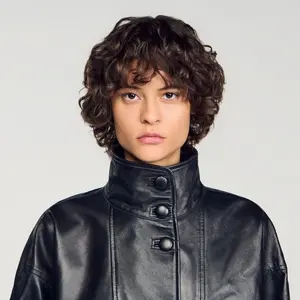 Sandro Oversized Leather Jacket With Cut-out Detail