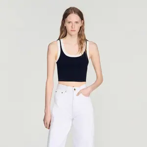 Sandro Two-tone Cropped Knit Top