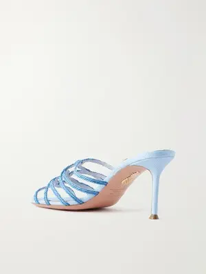 AQUAZZURA Rope 75 Raffia-trimmed Cord Mules - Blue