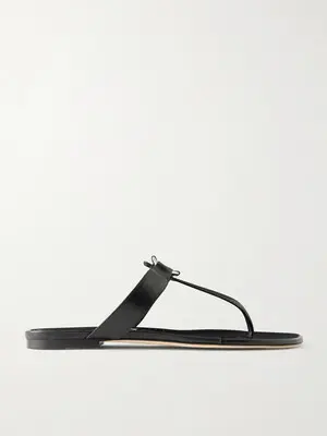 Manolo Blahnik Mionasan Embellished Leather Thong Sandals - Black