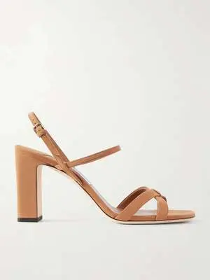 JIMMY CHOO Elsy 85 Suede Sandals - Neutral