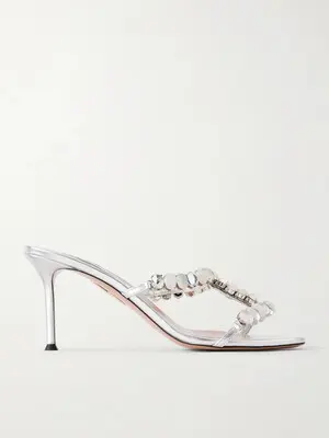 AQUAZZURA Mystic Stone 75 Embellished Mules - Silver