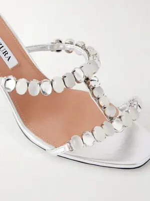AQUAZZURA Mystic Stone 75 Embellished Mules - Silver
