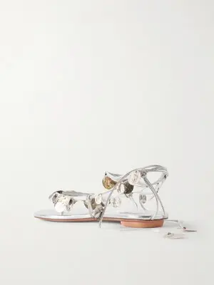 AQUAZZURA Florin Embellished Leather Thong Sandals - Silver