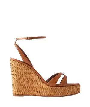 AQUAZZURA You And I 110 Leather Wedge Sandals - Brown