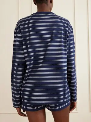 Sporty & Rich Logo Embroidered Striped Long Sleeve Top