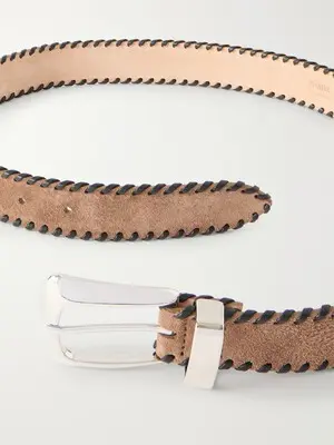 Khaite Benny Suede Belt With Leather Trim - Neutrals