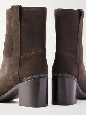 Brunello Cucinelli Suede Beaded Ankle Boots