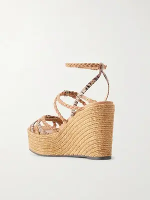 JIMMY CHOO Nyra 100 Braided Snake-effect Leather And Suede Wedge Sandals
